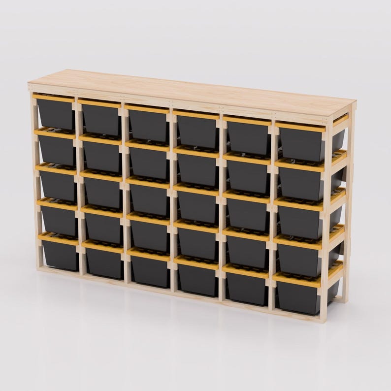 27 Gallon Tote Storage Rack Plans PDF. Holds 30 Bins (6x5) With Shelf ...