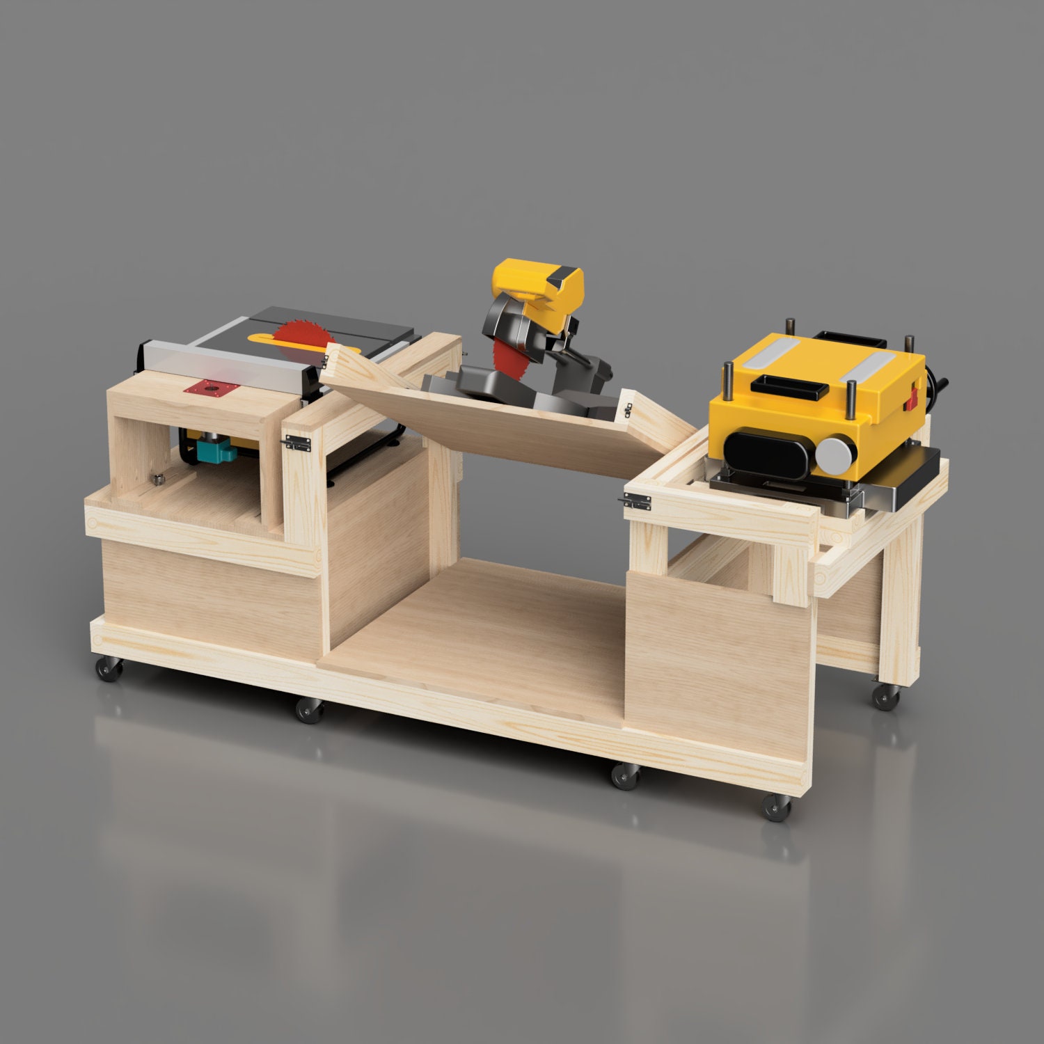 Table Saw Mobile Workbench With Router Plate, Flip Top Miter Saw & Flip ...