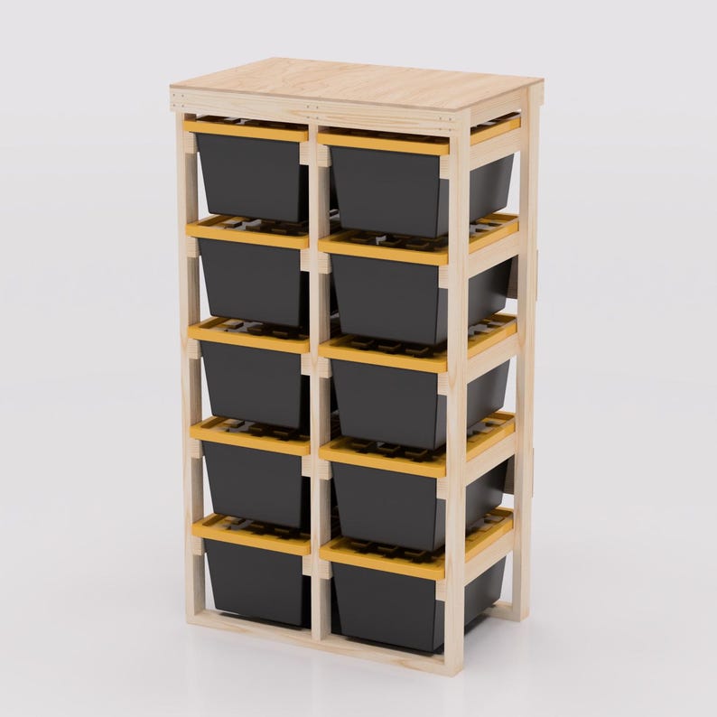 27 Gallon Tote Storage Rack Plans PDF. Holds 10 Bins (2x5) With Shelf ...