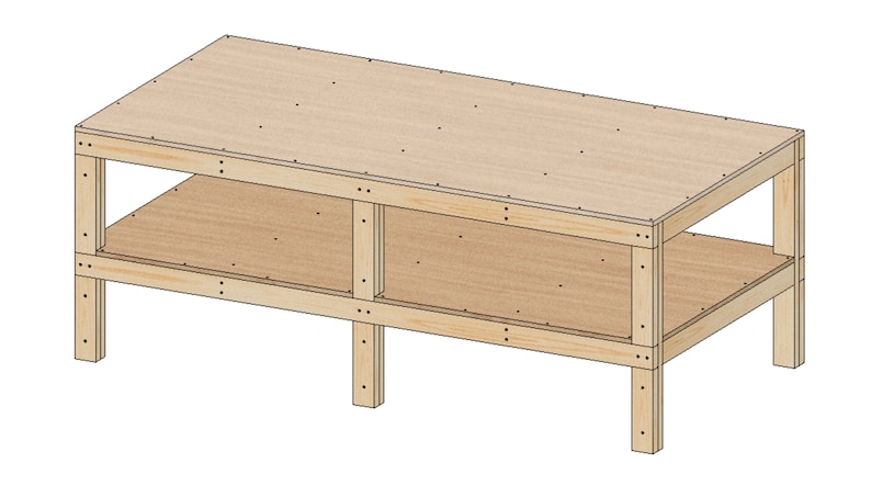 DIY Easy to Assemble 4x8 Workbench Plans. Work Bench With Shelf and ...