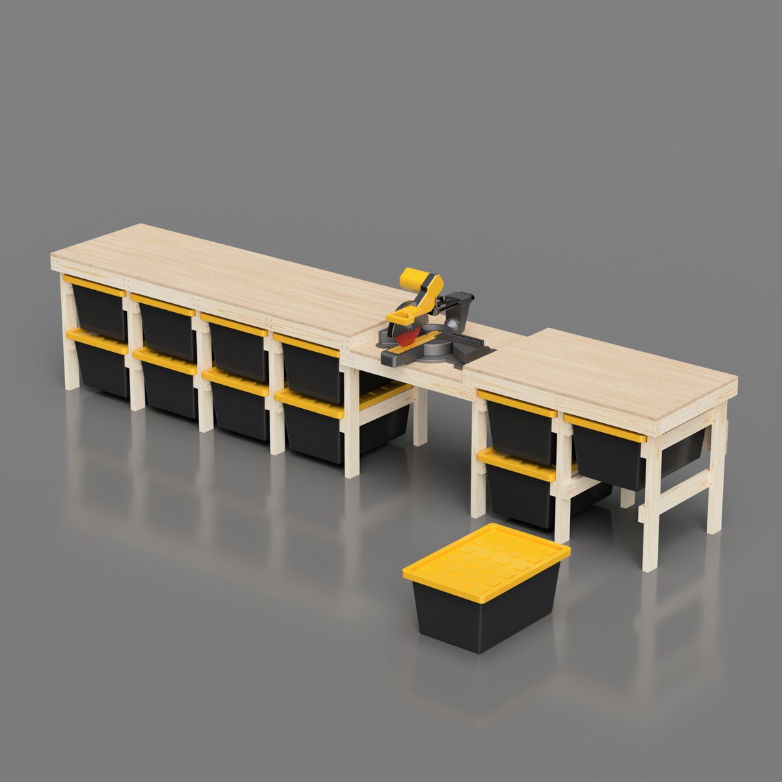 Miter Saw Station Plan Offset Design, Storage for Lowes 27 Gallon Totes ...