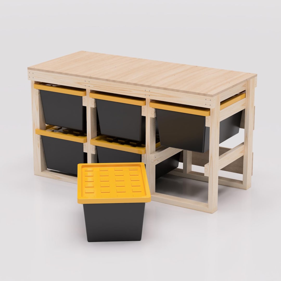 27 Gallon Tote Storage Rack Workbench Plans PDF. Holds 6 Bins (3x2 ...