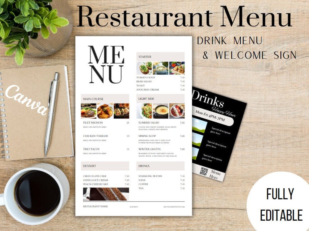 Restaurant Menu, Drink Menu and Welcome Sign Template - Etsy