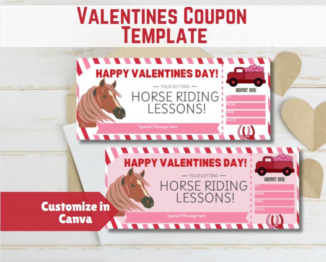 Horse Riding Lessons Gift Certificate, Editable Valentines Day Template ...