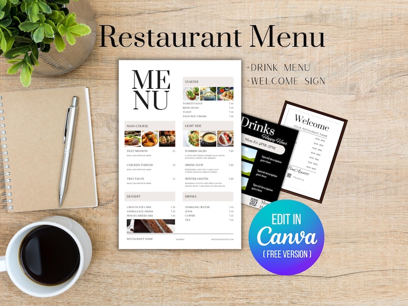 Restaurant Menu, Drink Menu and Welcome Sign Customizable Template - Etsy