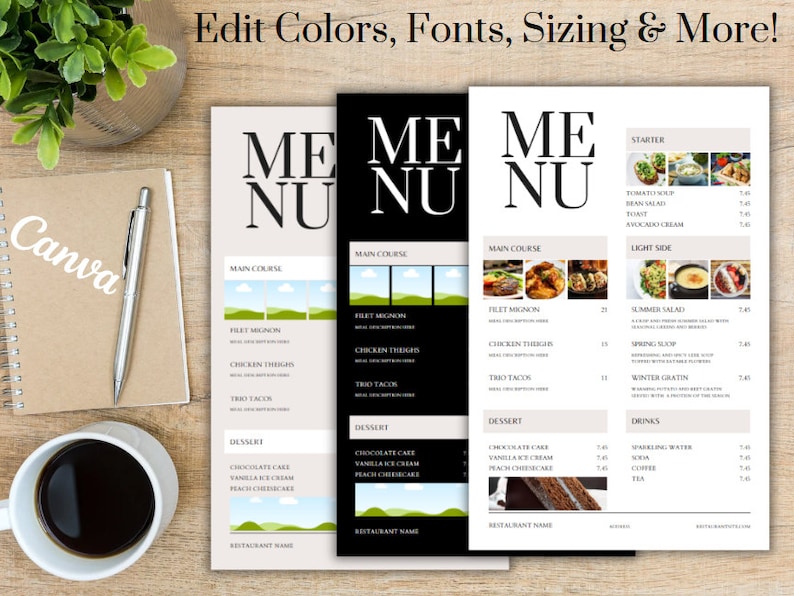 Restaurant Menu, Drink Menu and Welcome Sign Customizable Template - Etsy