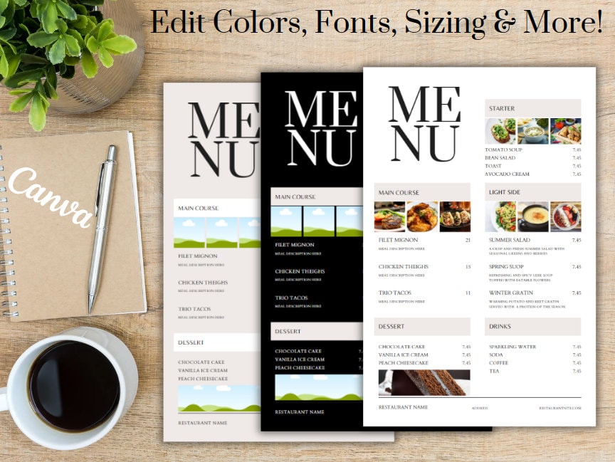 Restaurant Menu, Drink Menu and Welcome Sign Customizable Template - Etsy