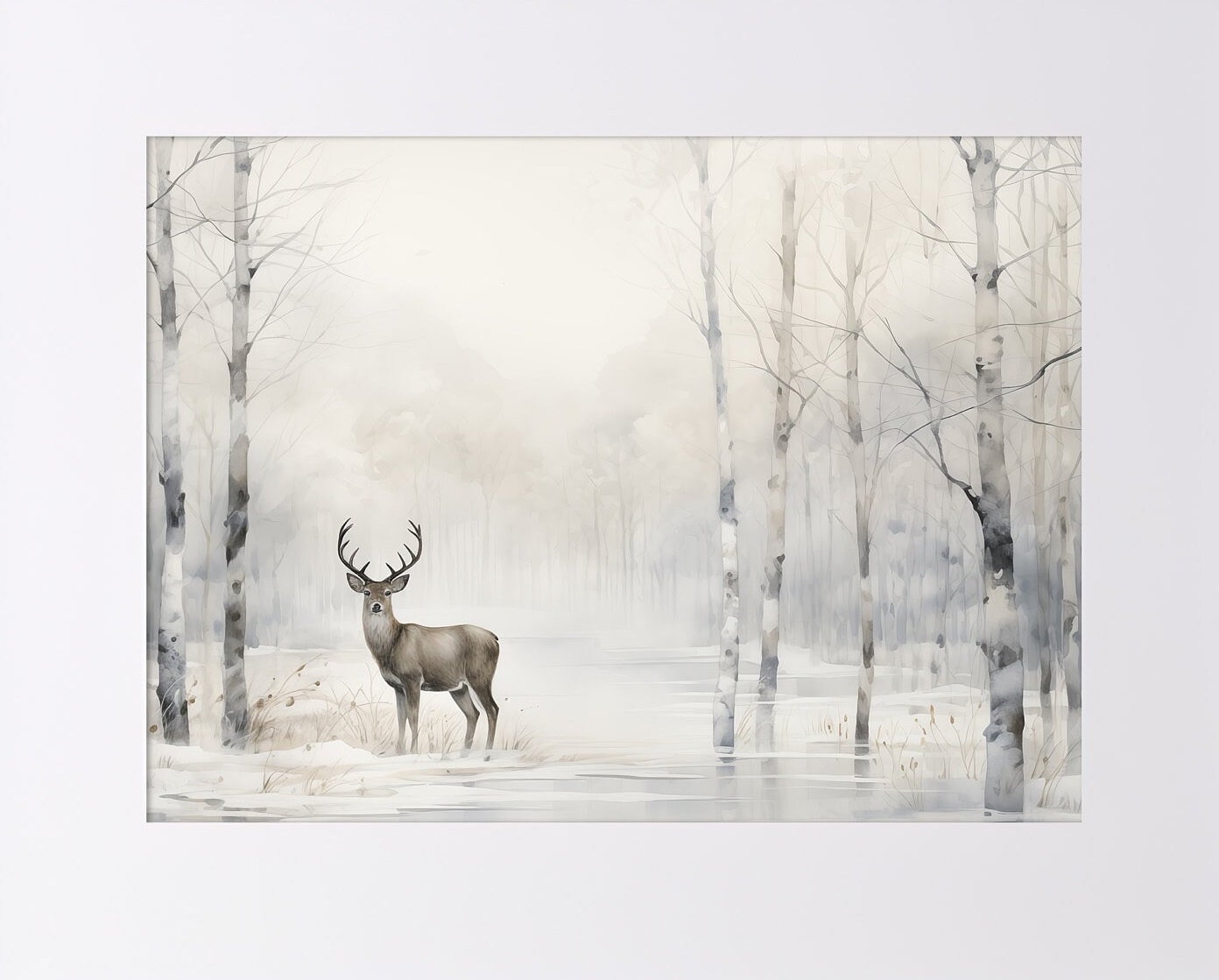 Buck Art Print, Deer Landscape Art Print, Winter Deer Scene Art Print ...