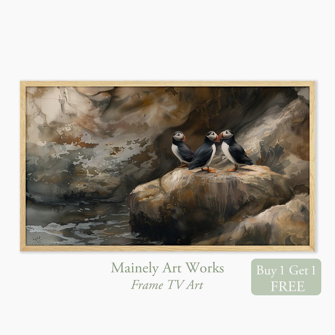 Puffin Seascape for Samsung Frame TV, Coastal Painting for Frame TV ...