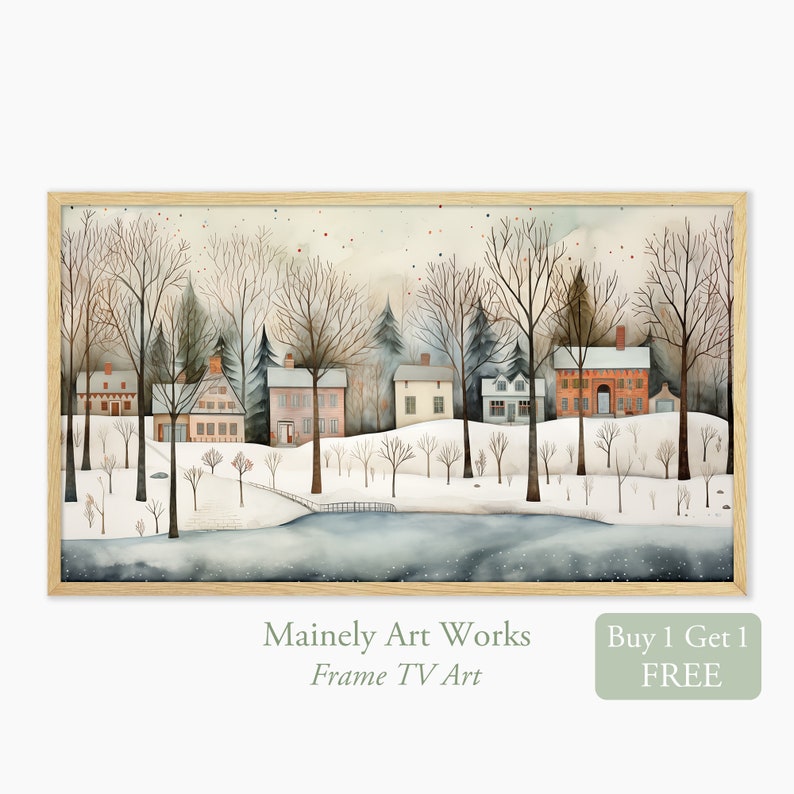 Winter Country Frame TV Art, Winter Primitive Scene for Samsung Frame ...