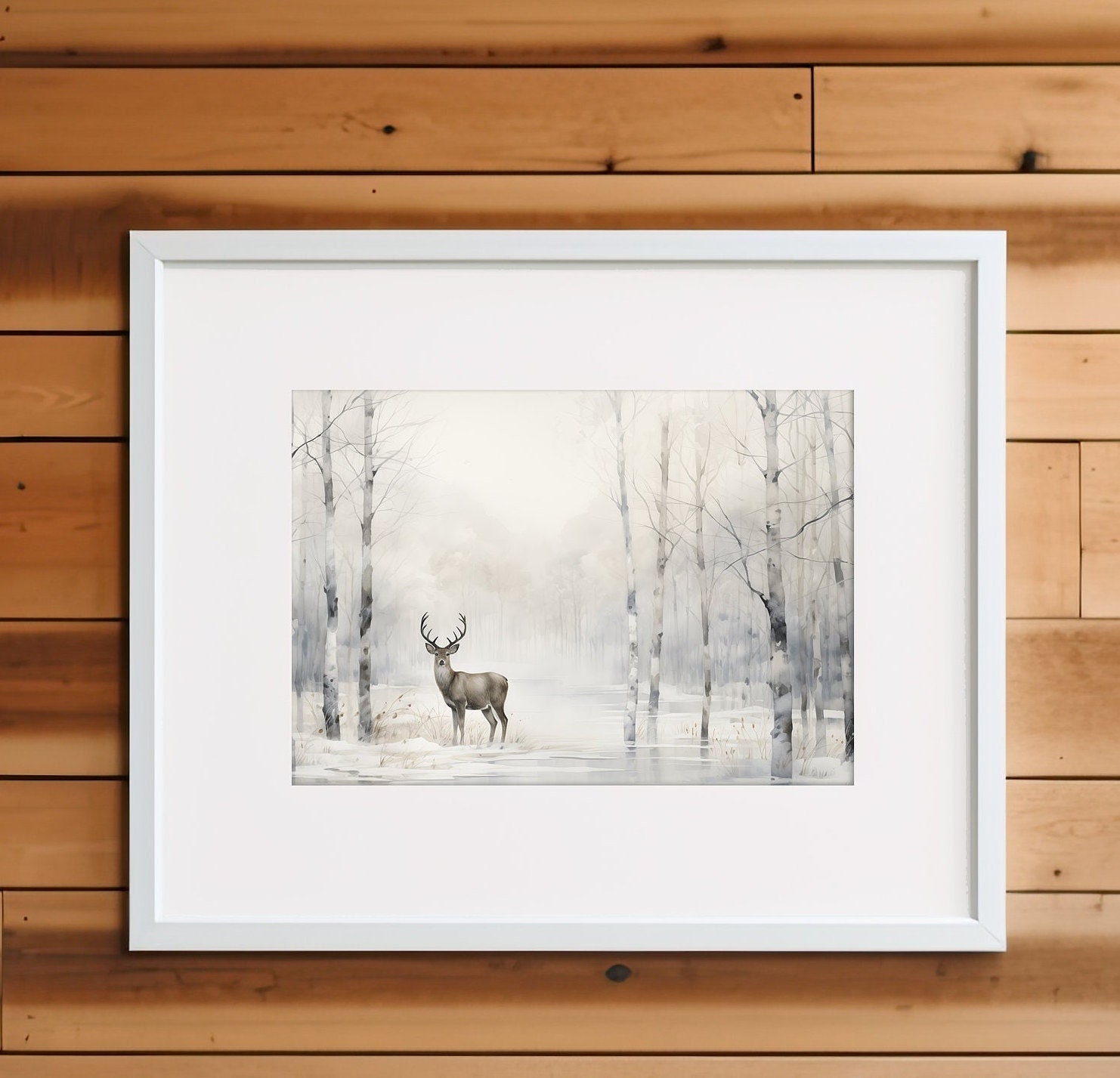 Buck Art Print, Deer Landscape Art Print, Winter Deer Scene Art Print ...
