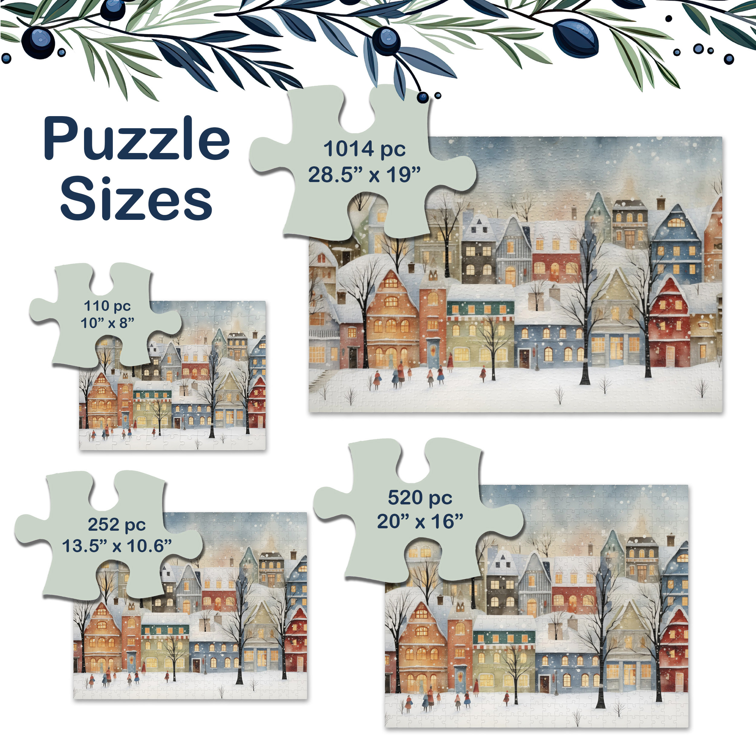 Winter Scene Jigsaw Puzzle, Village Houses Puzzle for Adults & Kids ...