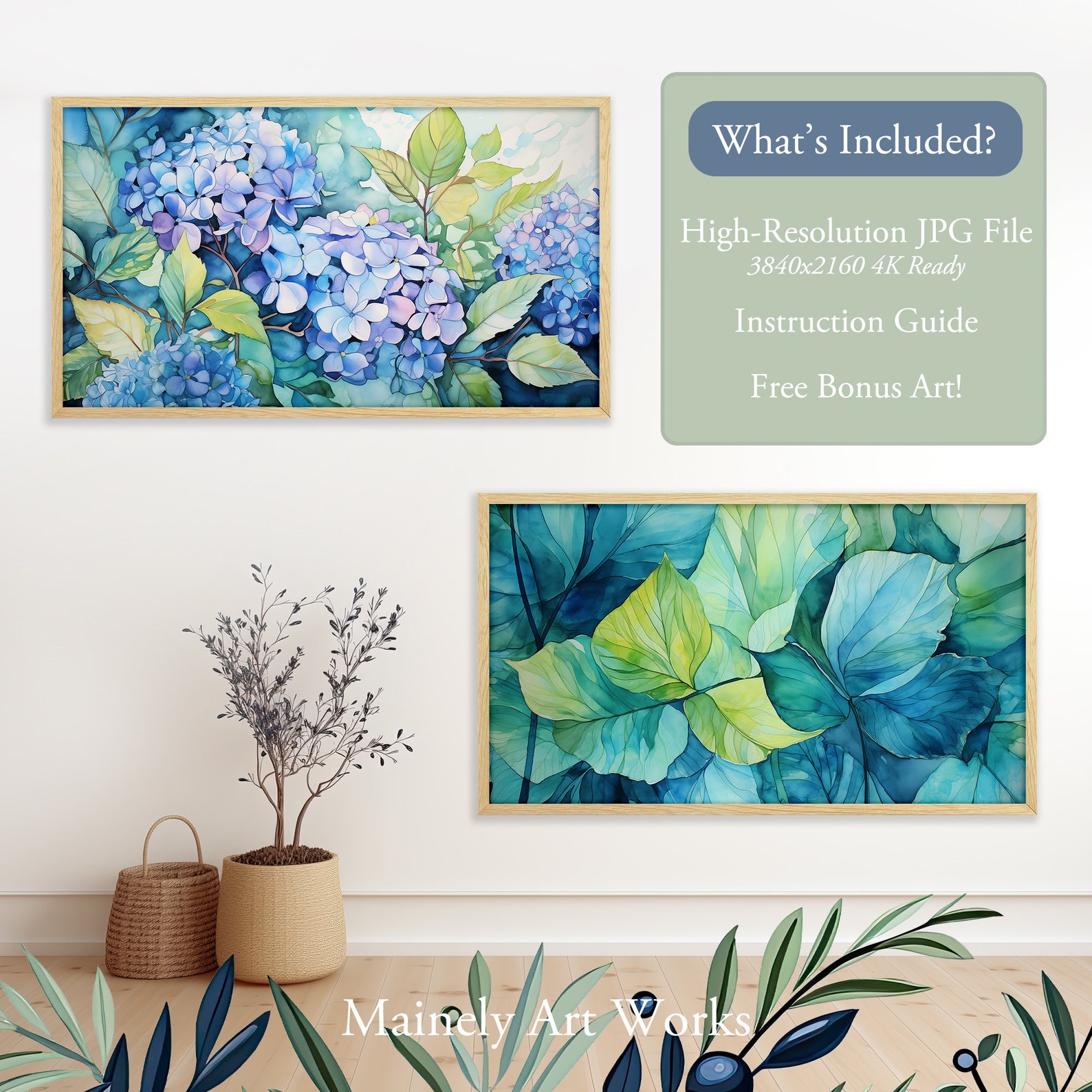 Flowers Samsung Frame TV Art, Hydrangea Floral for Frame TV, Blue Pink ...
