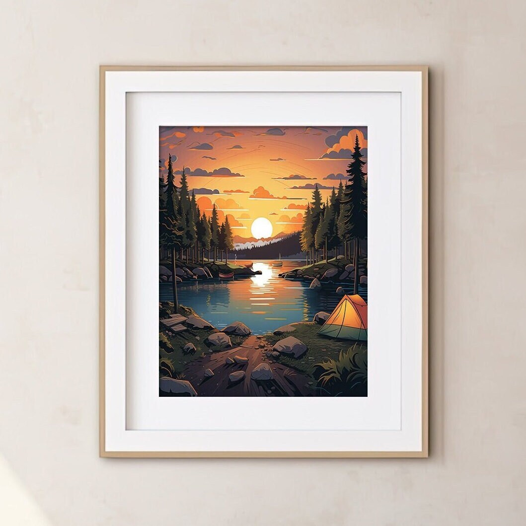 Camp Art Print, Modern Graphic Style Camp Print, Cabin Art Print ...