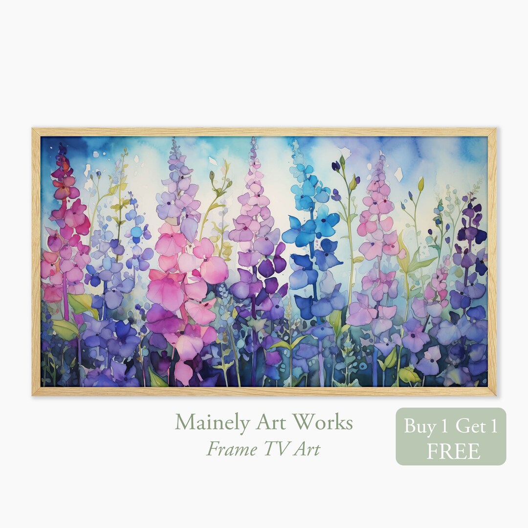 Larkspur for Samsung Frame TV, Painting of Flowers for Frame Tv, Floral ...
