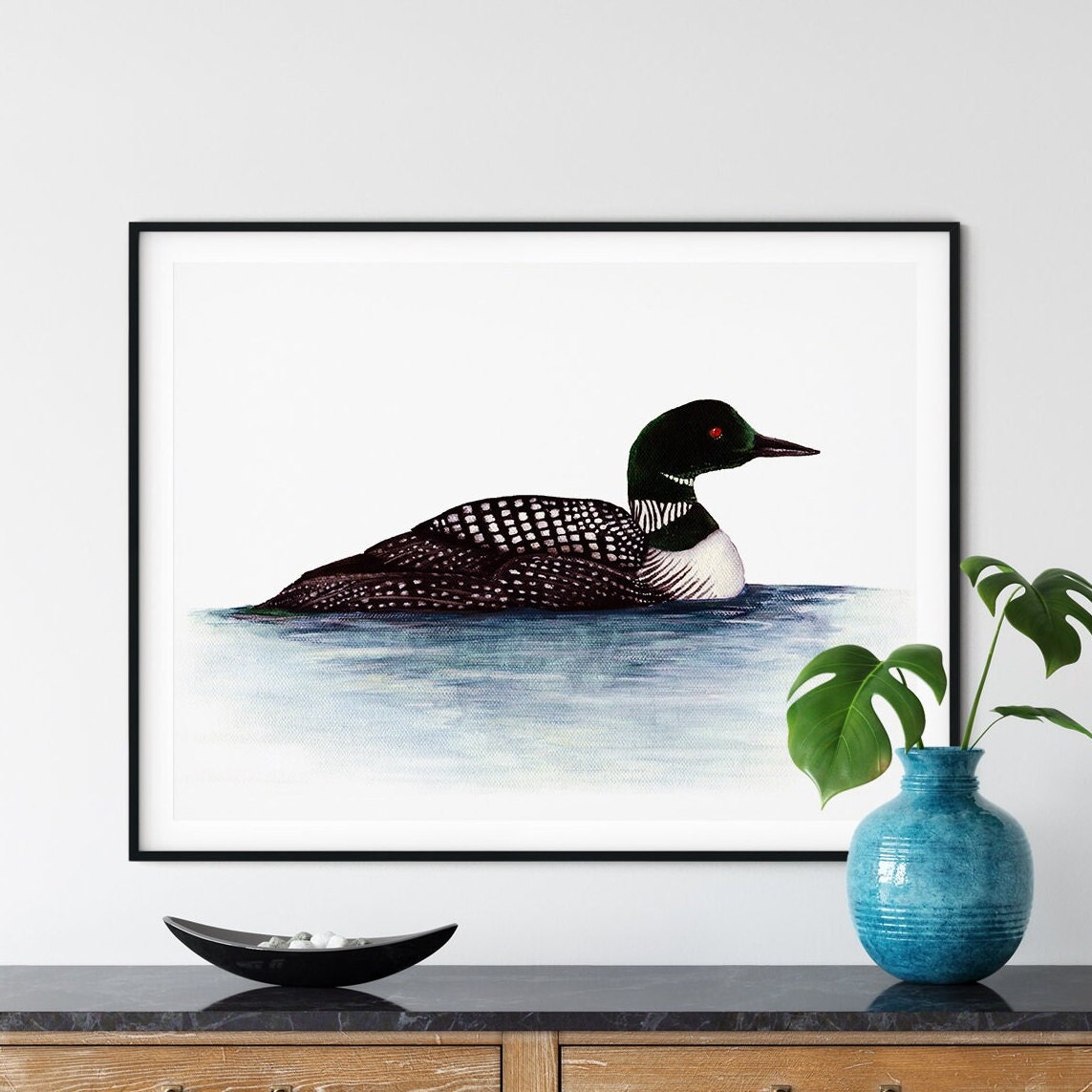 Loon Art Print, Loon Print Digital Download, 5 Sizes, Lake Side Art ...