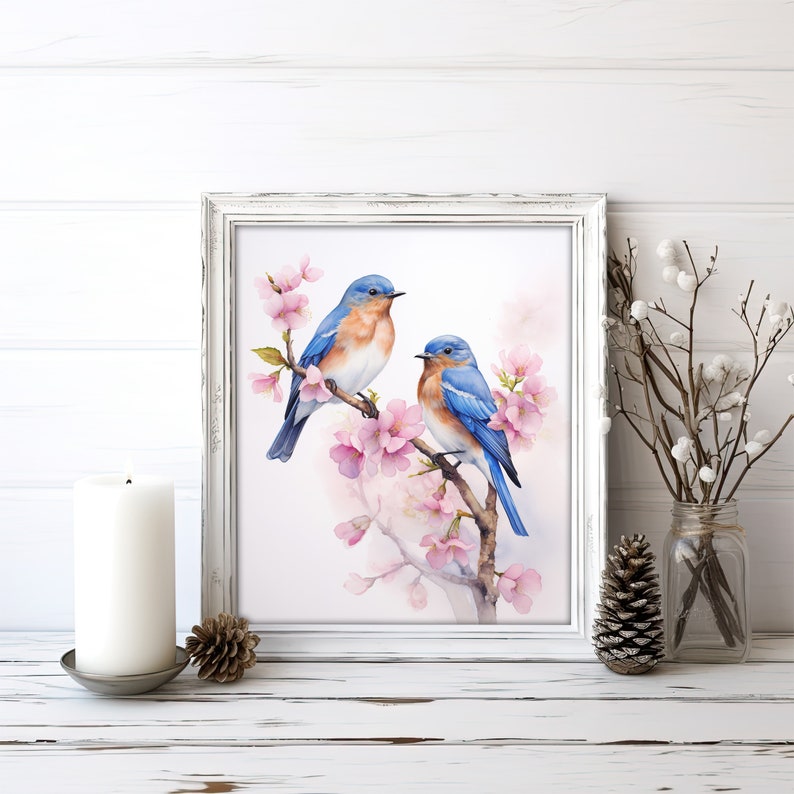 Bluebirds Art Print, Bluebird Watercolor Art Print, Eastern Bluebirds ...