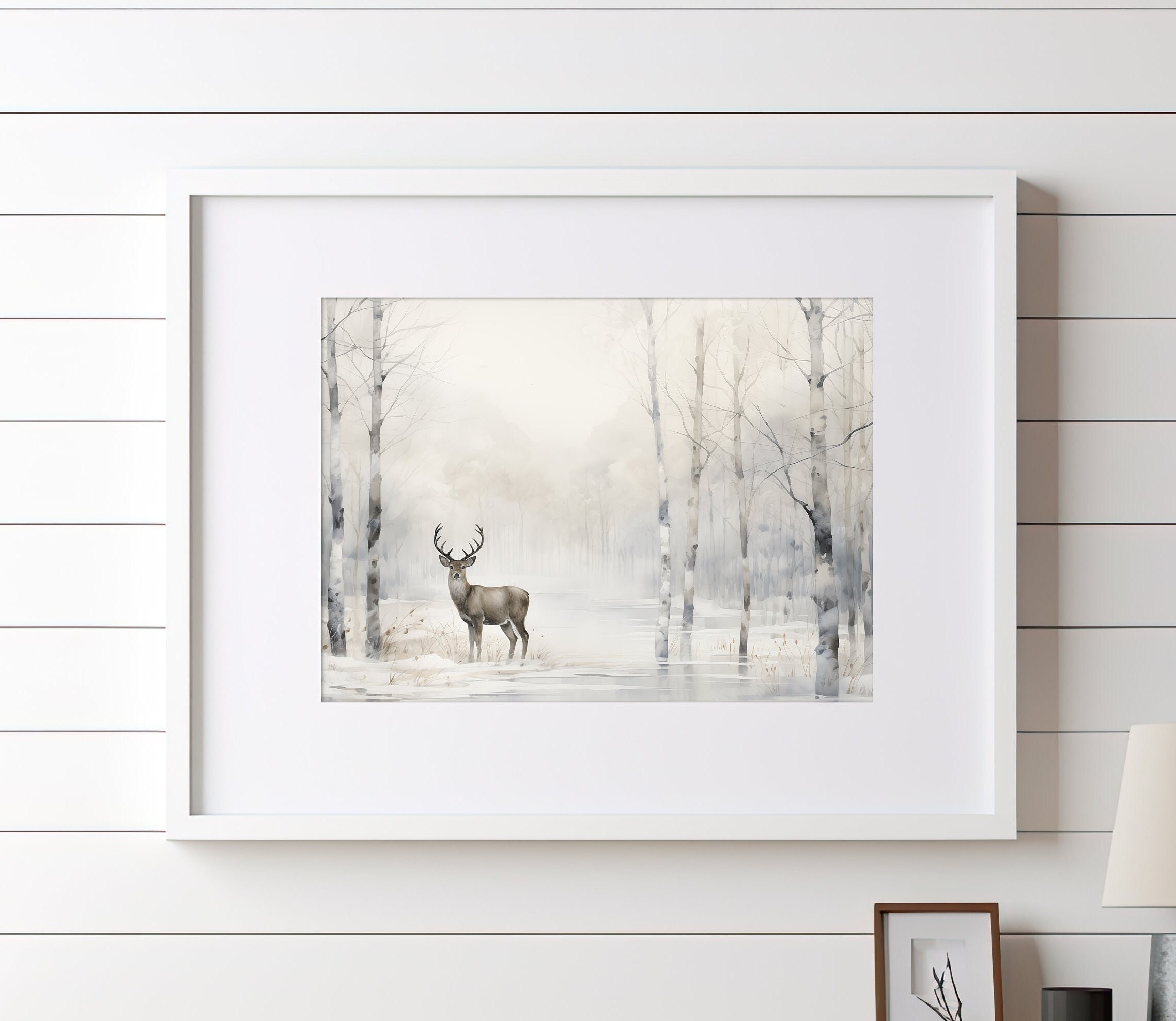 Buck Art Print, Deer Landscape Art Print, Winter Deer Scene Art Print ...