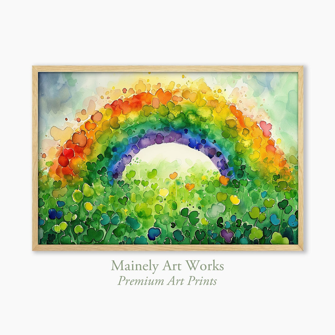 Rainbow Art Print, Shamrocks Rainbow Painting, Cute Rainbow of ...