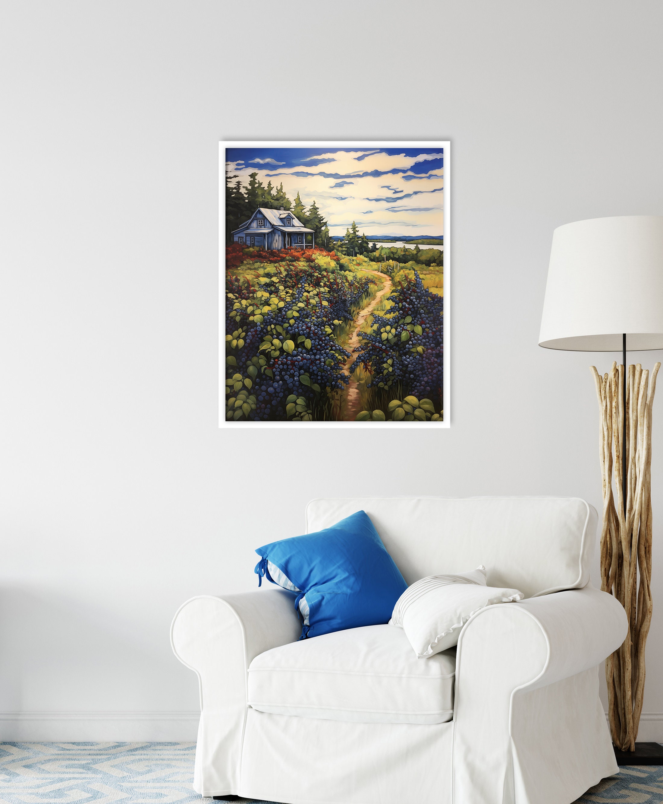 Coastal Cabin Art Print, Blueberry Farm Print, Blueberry Path Farmhouse ...