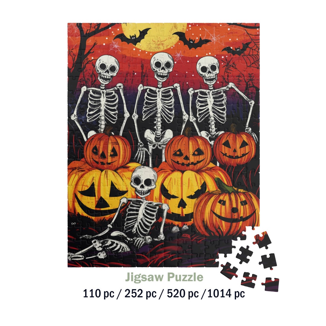 Skeleton Puzzle, Pumpkins and Skeletons Jigsaw, 1000 Plus Piece Puzzle ...