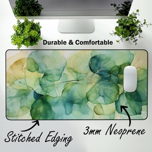Green Leaf Desk Pad: Abstract Botanical Office Mat - Etsy