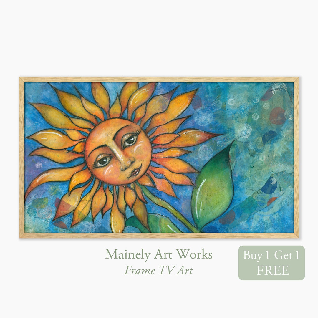 Whimsical Sunflower Samsung Frame TV Art, Mixed Media Painting ...
