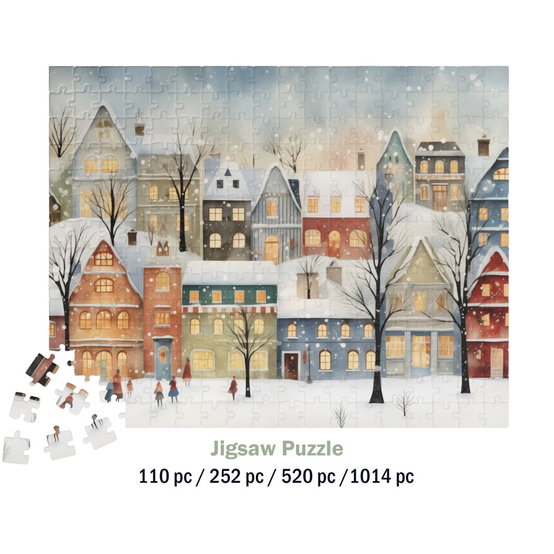 Winter Scene Jigsaw Puzzle, Village Houses Puzzle for Adults & Kids ...
