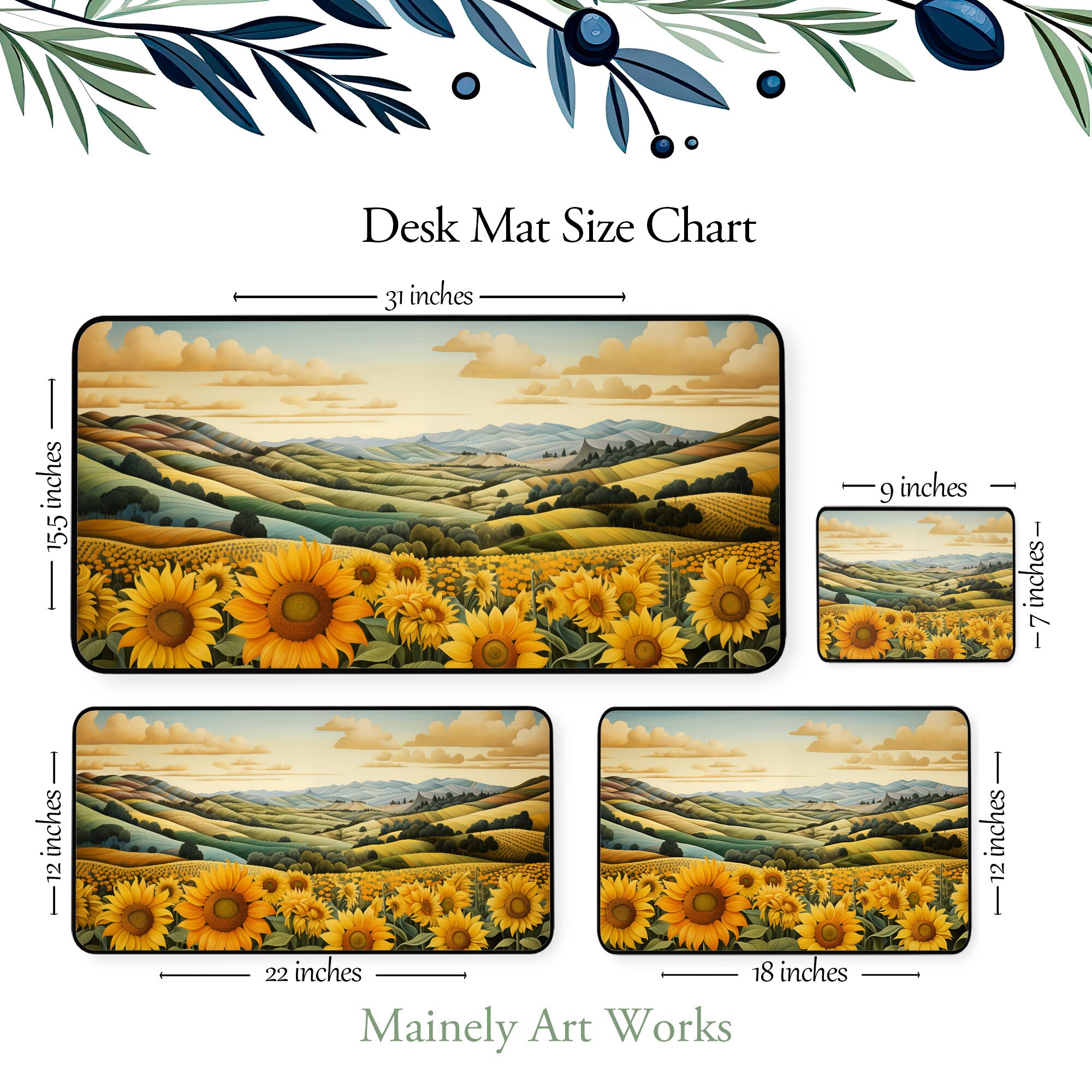 Sunflower Office Desk Pad, Field of Sunflowers Office Mat, XL Gamer ...