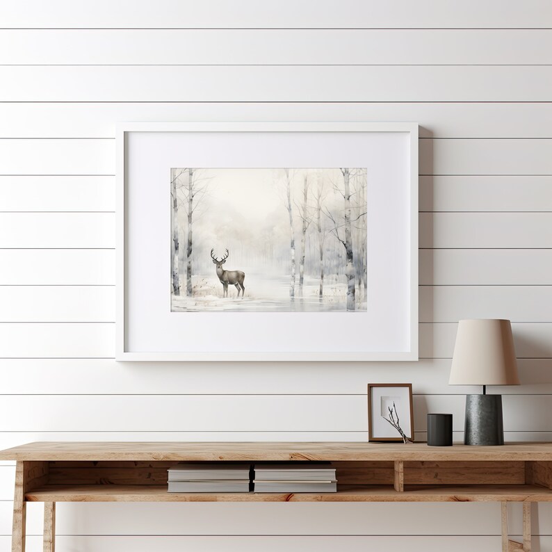 Buck Art Print, Deer Landscape Art Print, Winter Deer Scene Art Print ...