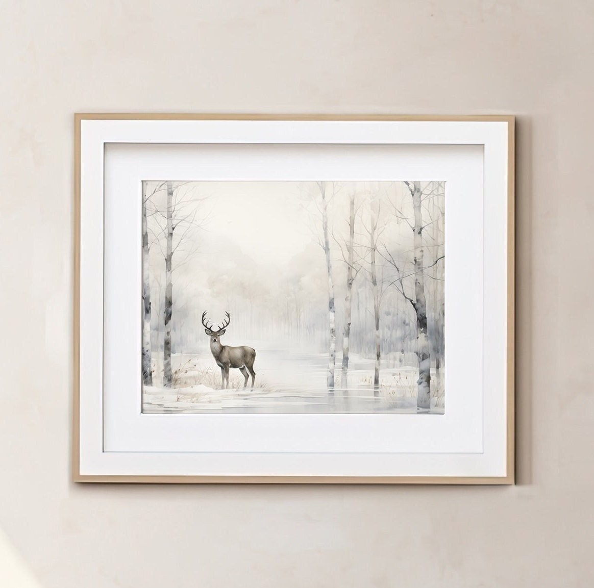 Buck Art Print, Deer Landscape Art Print, Winter Deer Scene Art Print ...