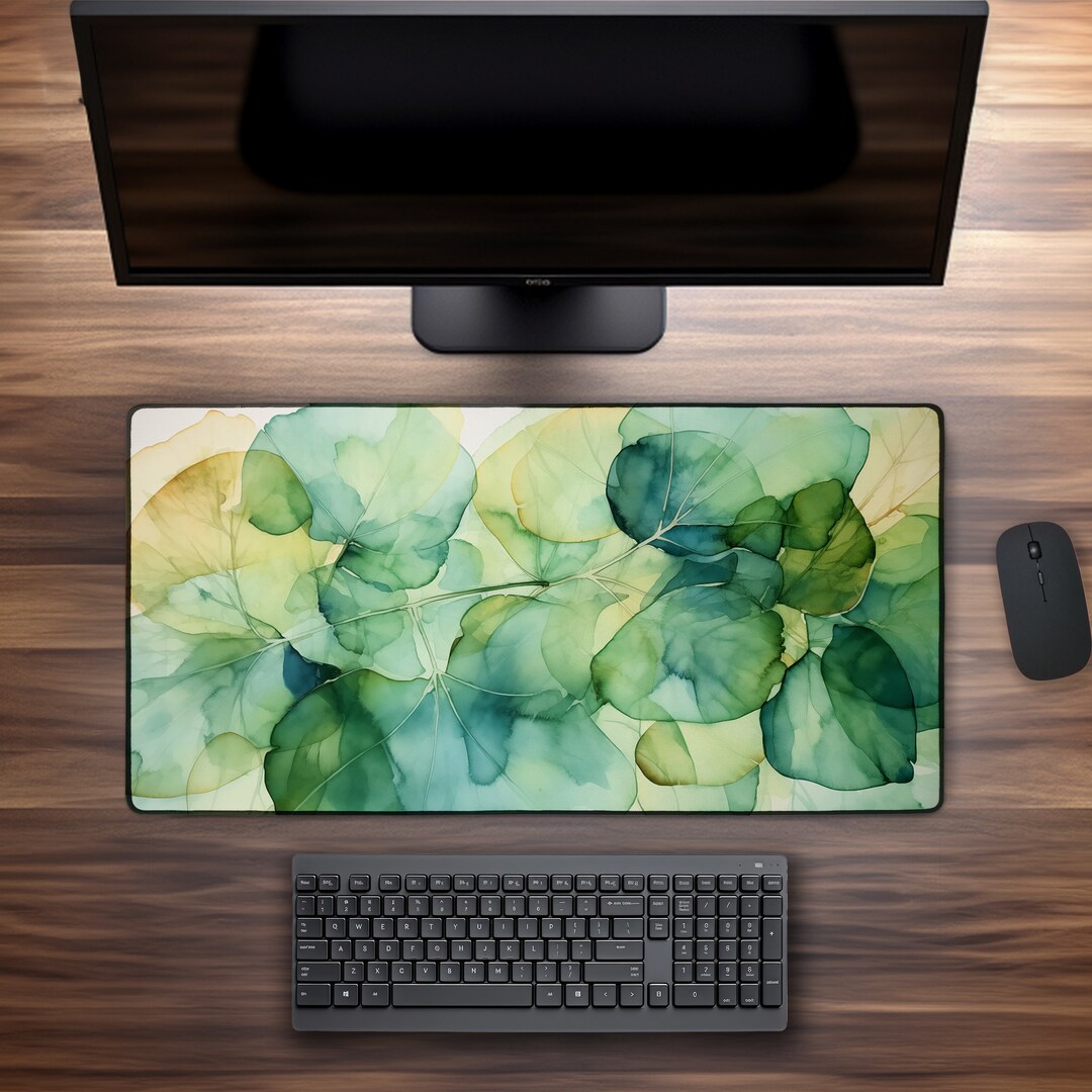 Green Leaf Desk Pad: Abstract Botanical Office Mat - Etsy