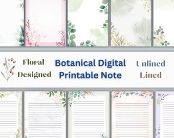 Notebook Paper, Botanical Printable Note Bundle, Flower Printable ...