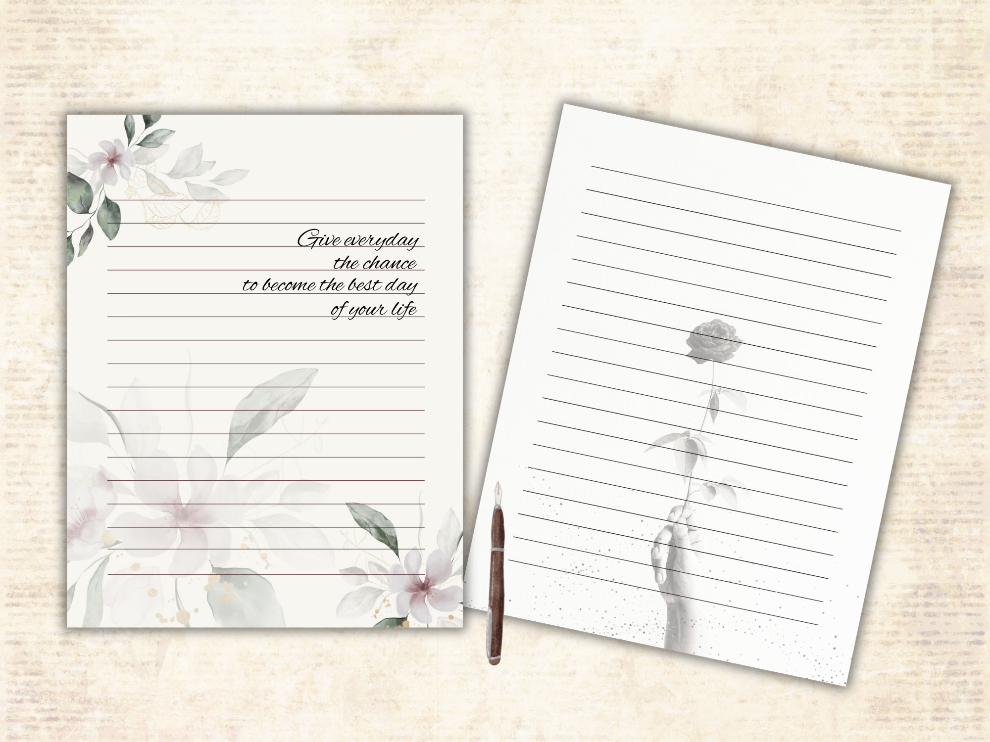 Notebook Paper, Botanical Printable Note Set, Printable Stationery Set ...