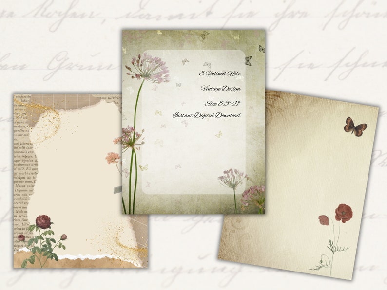 Vintage Floral Printable Note Paper: Lined & Unlined (digital Download ...