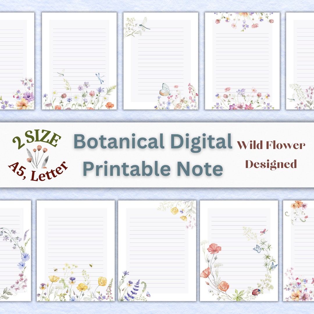 Botanical Note Paper: Floral Printable Stationery Set (digital Download ...
