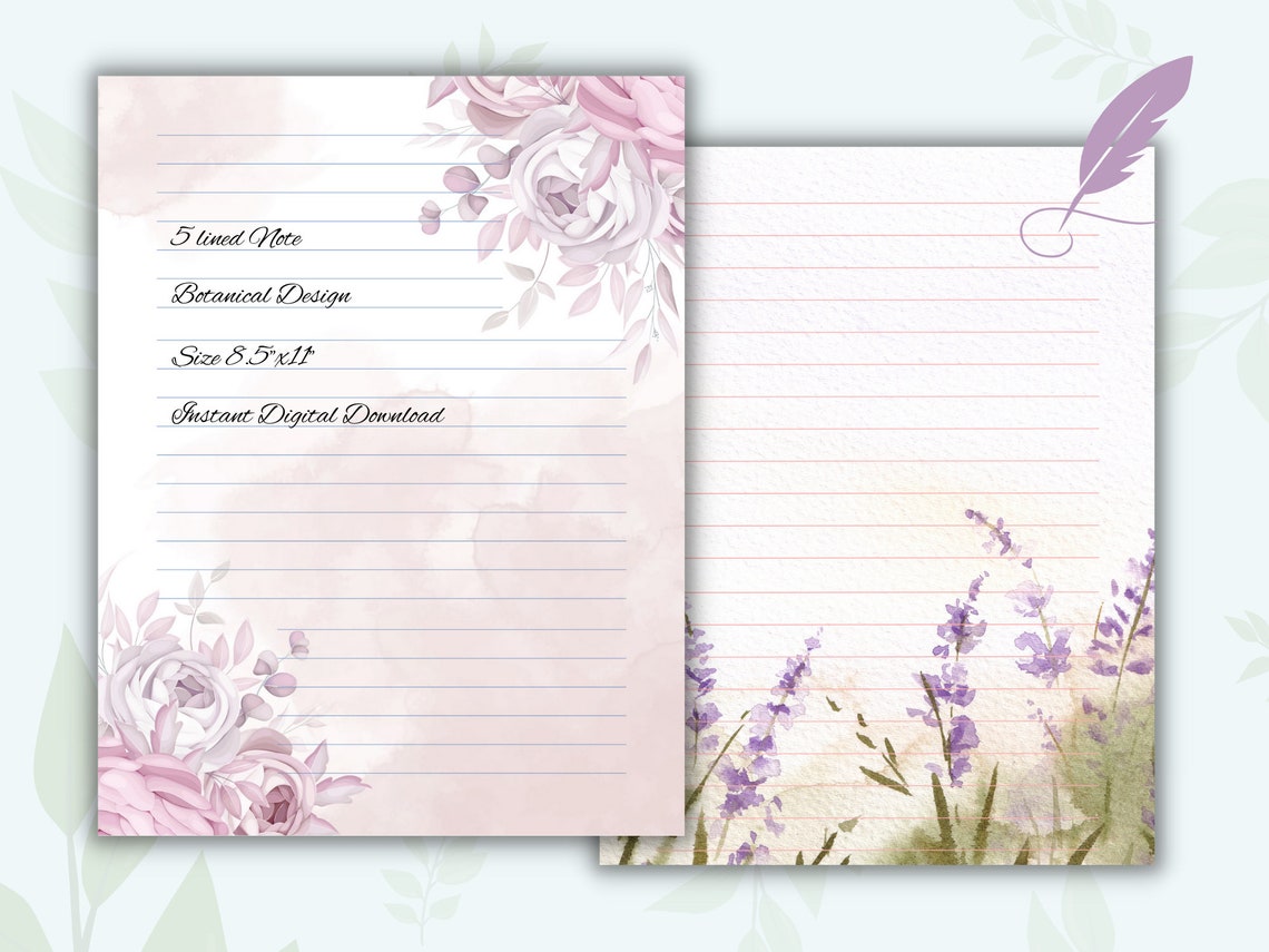 Notebook Paper, Botanical Printable Note Bundle, Flower Printable ...