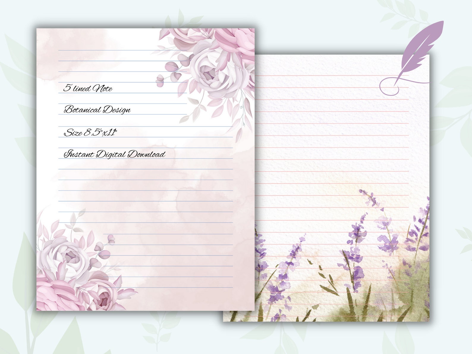 Notebook Paper, Botanical Printable Note Bundle, Flower Printable ...