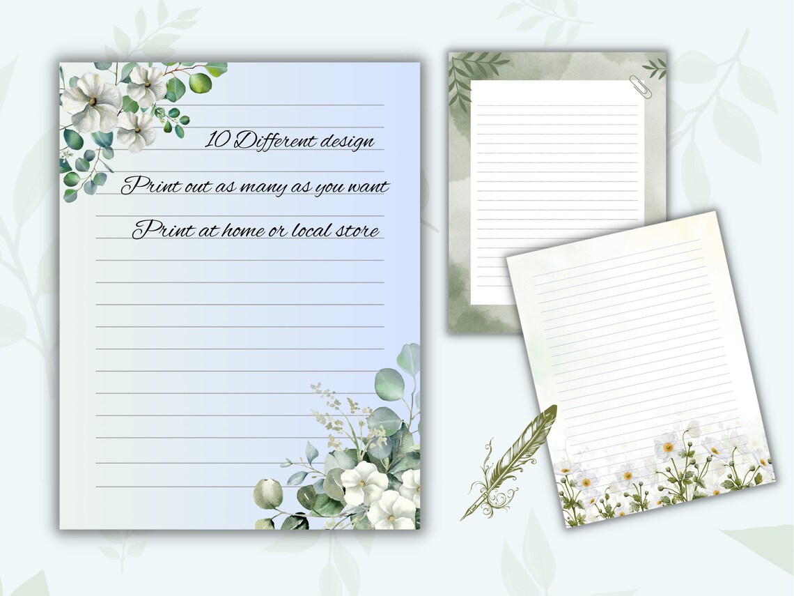 Notebook Paper, Botanical Printable Note Bundle, Flower Printable ...