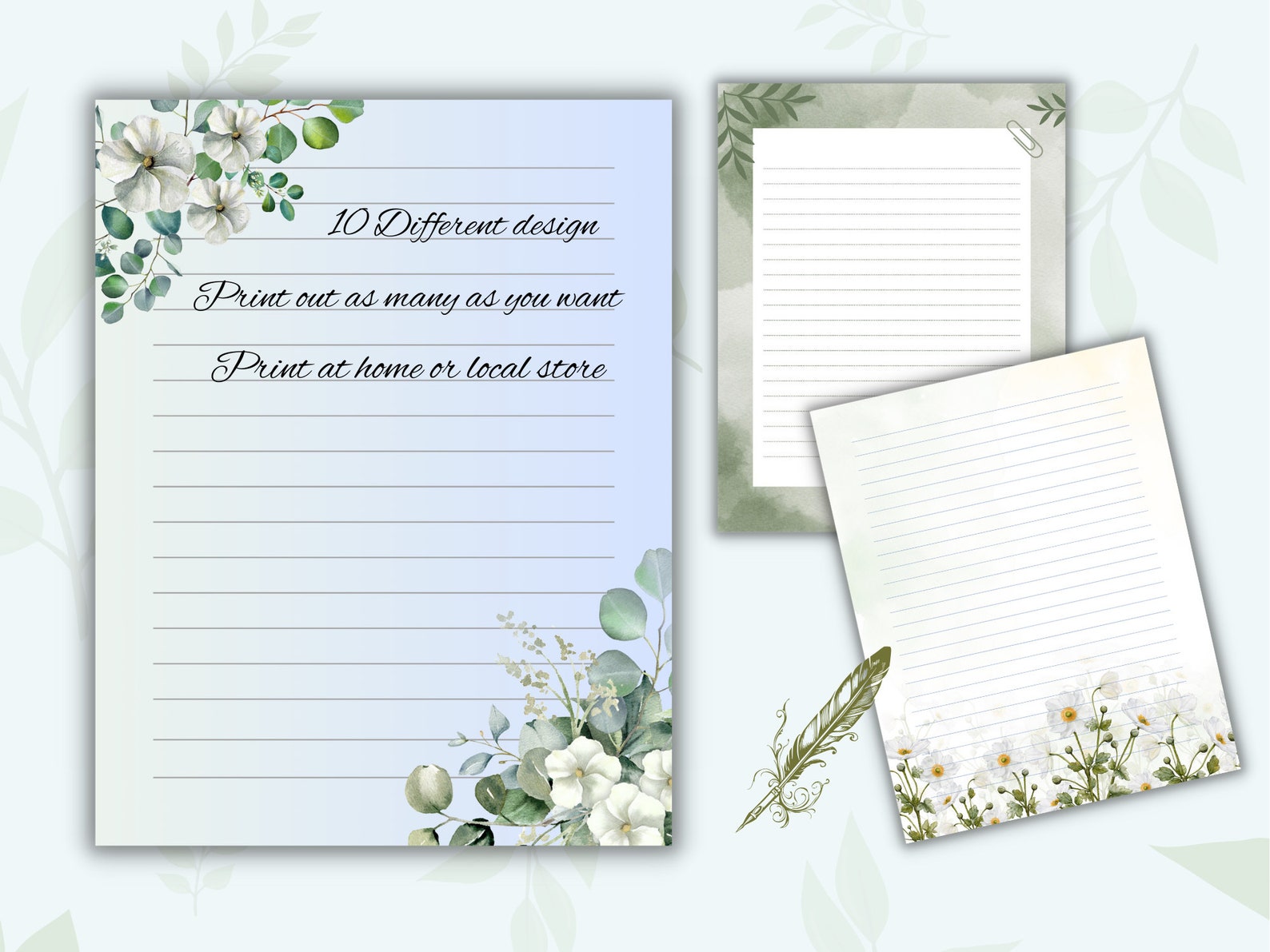 Notebook Paper, Botanical Printable Note Bundle, Flower Printable ...