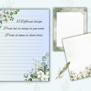 Notebook Paper, Botanical Printable Note Bundle, Flower Printable ...