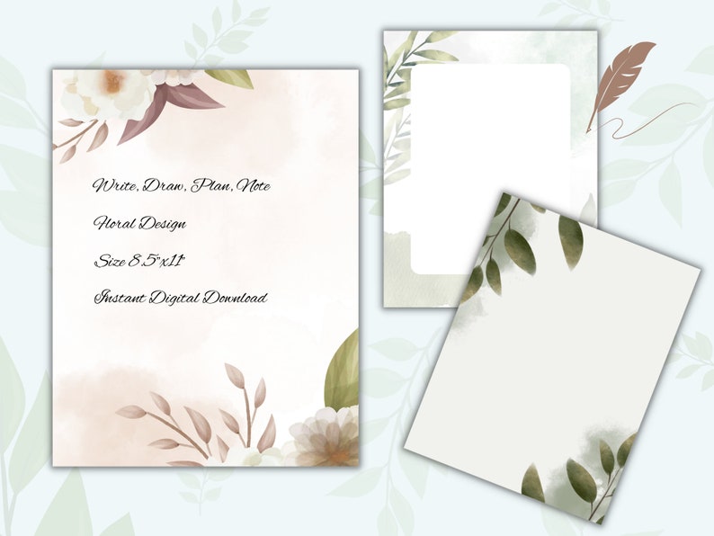 Notebook Paper, Botanical Printable Note Bundle, Flower Printable ...