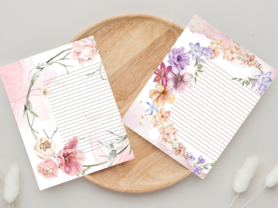 Notebook Paper, Botanical Printable Note Bundle, Flower Printable ...