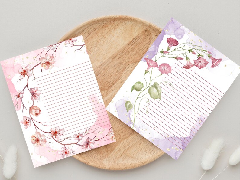 Notebook Paper, Botanical Printable Note Bundle, Flower Printable ...