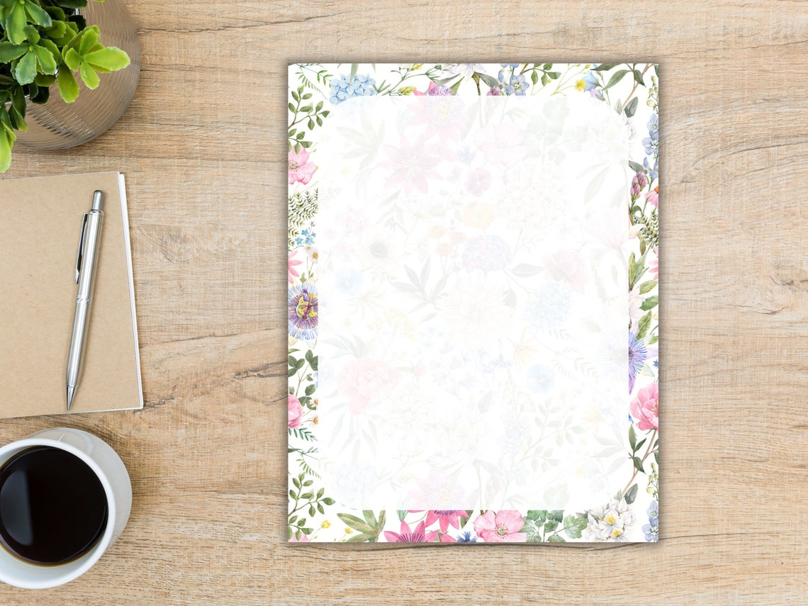 Botanical Printable Note Paper: Floral Stationery Bundle (digital ...