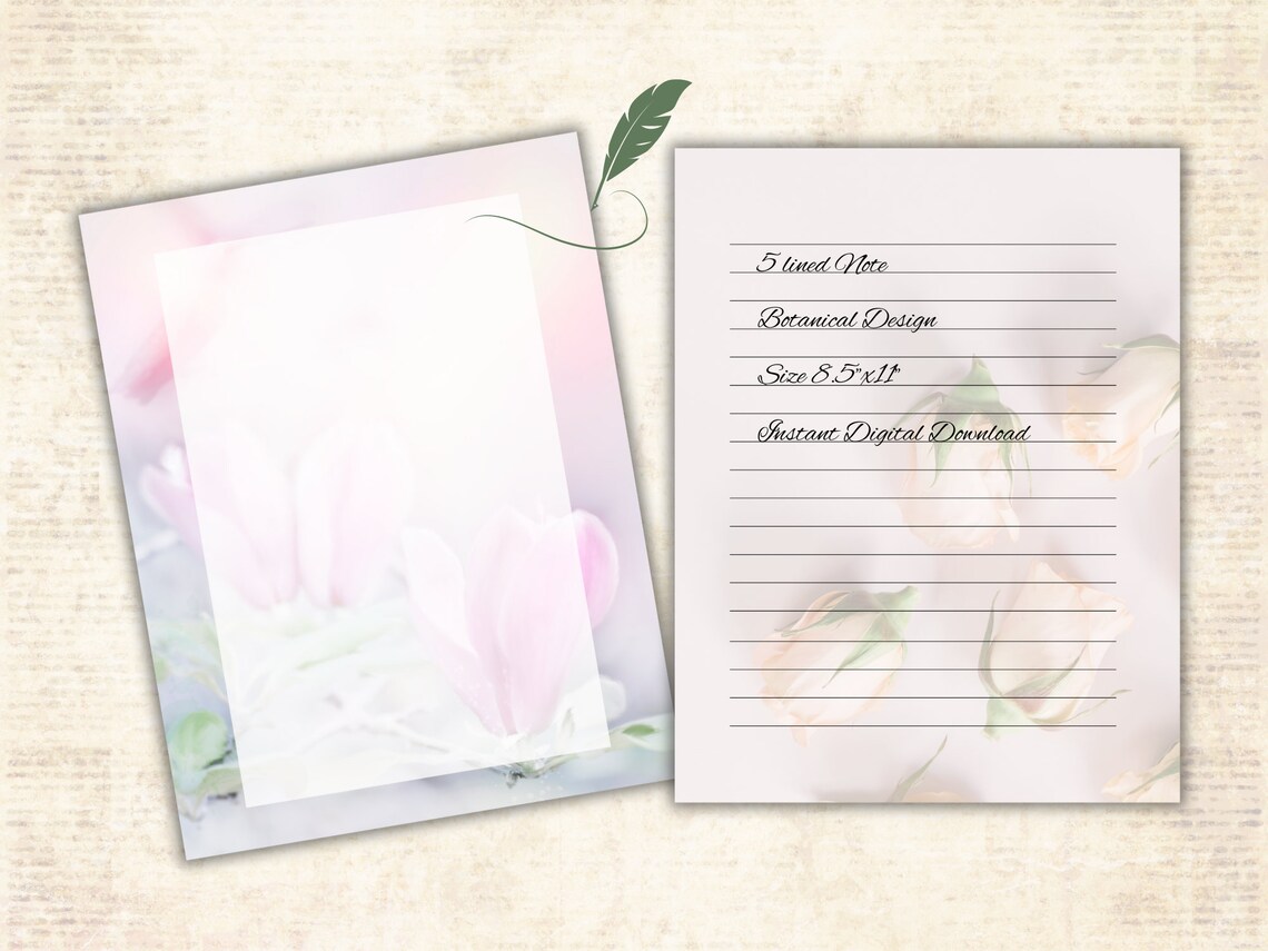 Notebook Paper, Botanical Printable Note Set, Printable Stationery Set ...