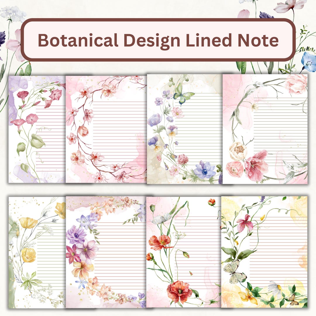Notebook Paper, Botanical Printable Note Bundle, Flower Printable ...