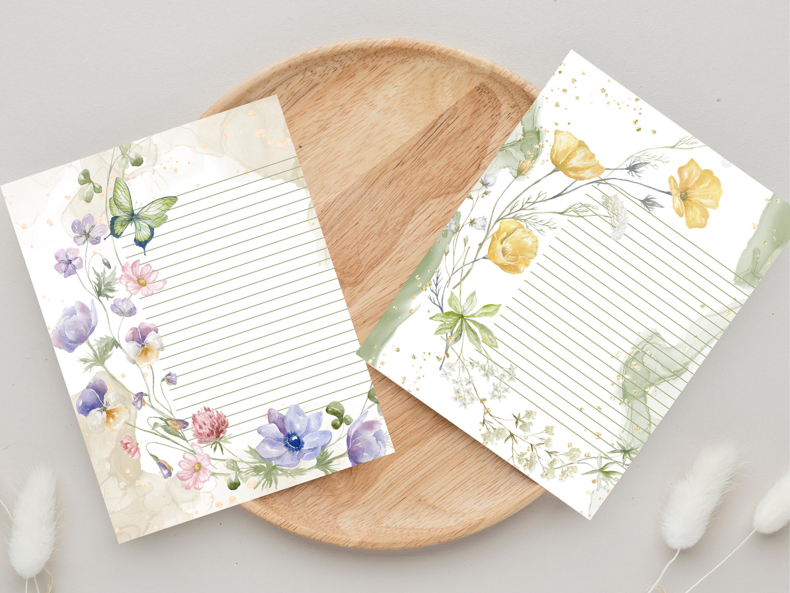Notebook Paper, Botanical Printable Note Bundle, Flower Printable ...