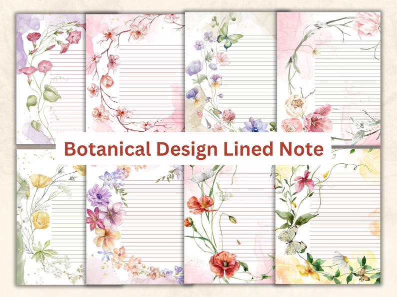 Notebook Paper, Botanical Printable Note Bundle, Flower Printable ...