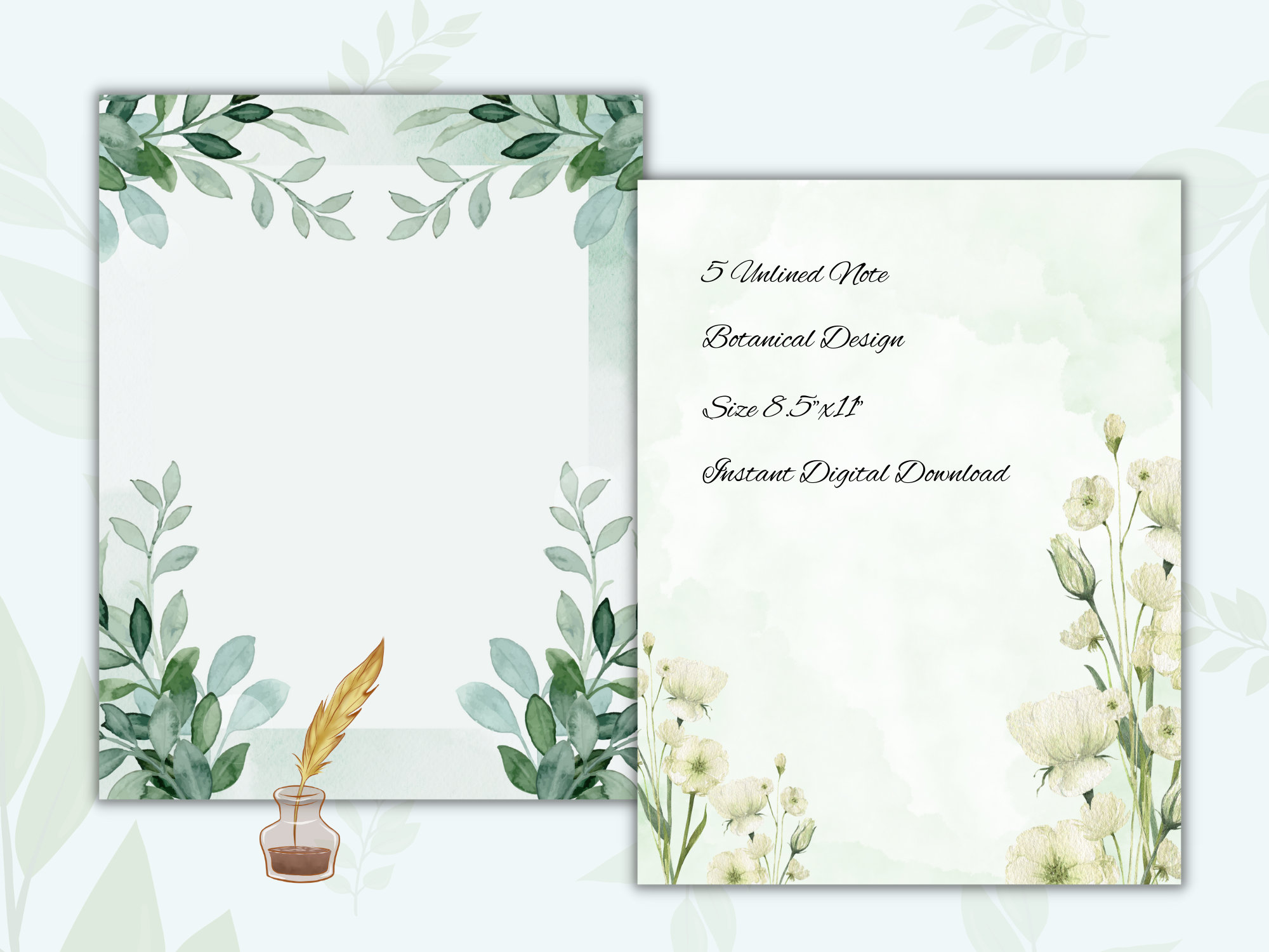 Notebook Paper, Botanical Printable Note Bundle, Flower Printable ...